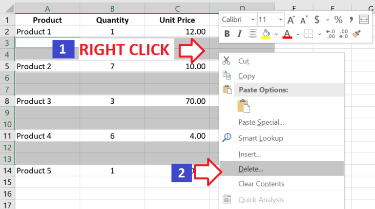 How to Delete or Hide Rows Containing Blank Cells in Excel?