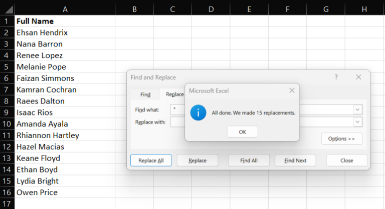How to Remove Middle Initial from Full Name in Excel