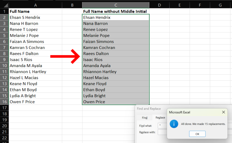 How To Remove Middle Initial From Full Name In Excel