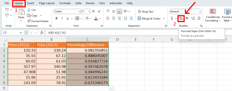 How to Calculate Percentage Difference in Excel