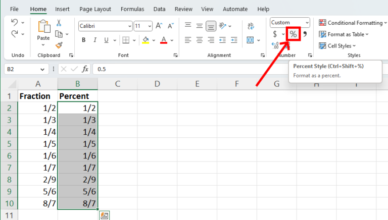 How to Convert Fraction to Percent in Excel