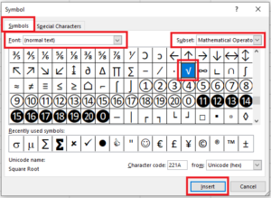 How to Insert Square Root Symbol in Excel