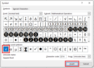 How to Insert Square Root Symbol in Excel