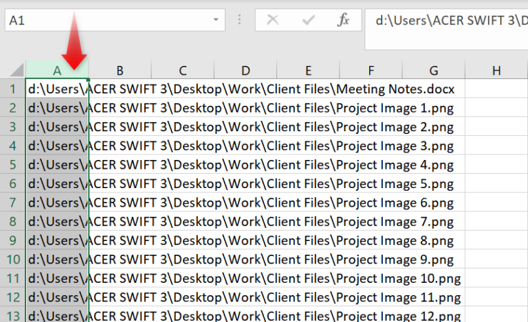How to Copy Filenames Inside a Folder in Excel?