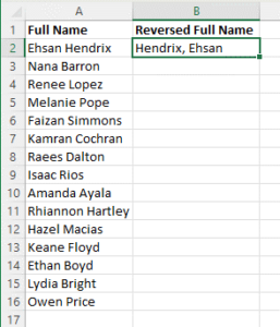 How to Switch First and Last Name in Excel
